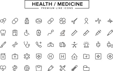 Healthcare industry medicine linear icons Vector Image