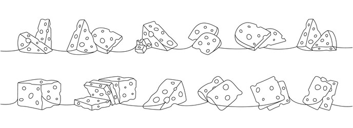 Sliced cheese one line continuous drawing Vector Image