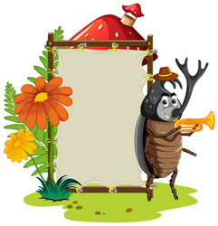 Sign template with animals in garden background Vector Image