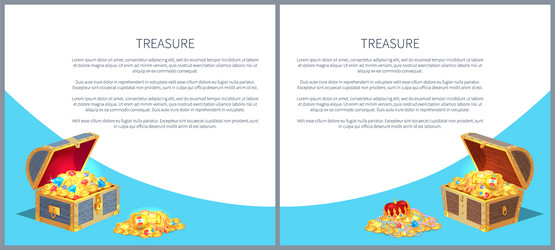 Treasure posters set gold ancient coins chests Vector Image