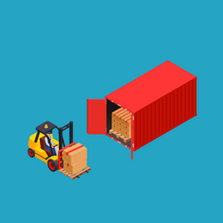 Unloading of sea cargo containers by a forklift Vector Image