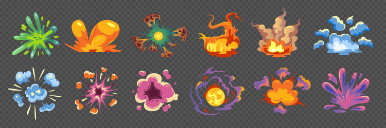Cartoon explosion transparent set Royalty Free Vector Image