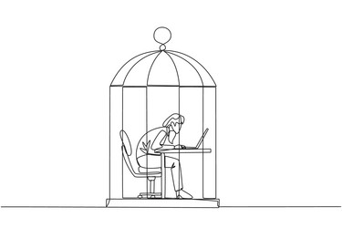 Single one line drawing businesswoman trapped Vector Image