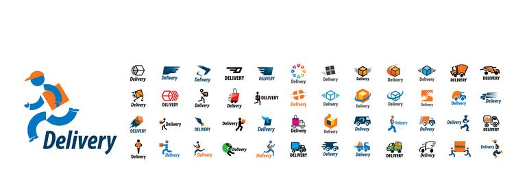 A set of logos delivery on different color Vector Image