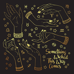 Hand drawn set of female witches hands Royalty Free Vector