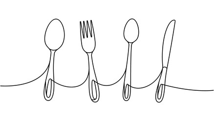 Kitchen utensils one line colored continuous Vector Image