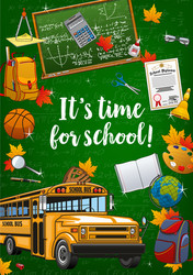 School time frame stationery bus and textbook Vector Image