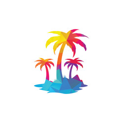 Tropical beach and palm tree logo design Vector Image
