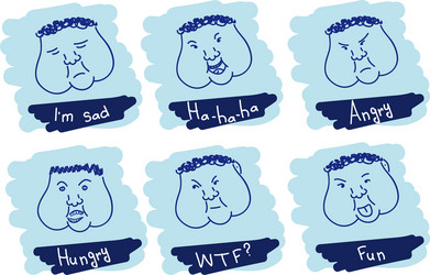 Hand drawn thick emoticons set fat faces Vector Image