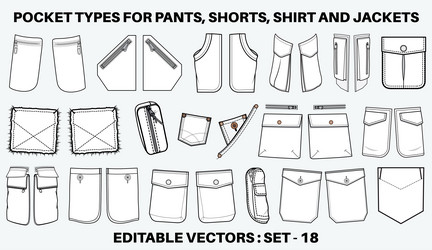 Patch pocket flat sketch set different types Vector Image