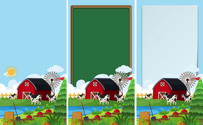 Border template design with children and farm Vector Image