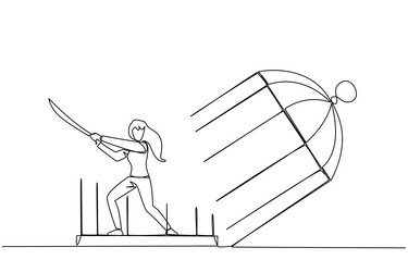 Continuous one line drawing businesswoman trapped Vector Image