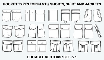Patch pocket flat sketch set different types Vector Image