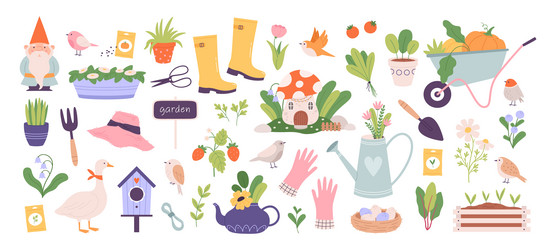 Garden and nature elements set Royalty Free Vector Image