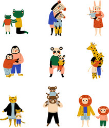 Animal parents and their kids set dog penguin Vector Image