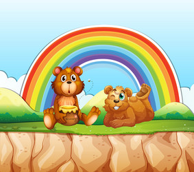 Cartoon animal with blanksign and rainbow Vector Image