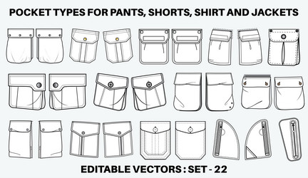 Patch pocket flat sketch set different types Vector Image