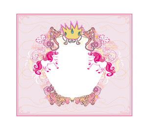 Decorative girlish pink frame with unicorns Vector Image