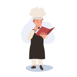 Young chef reading cooking book child Royalty Free Vector
