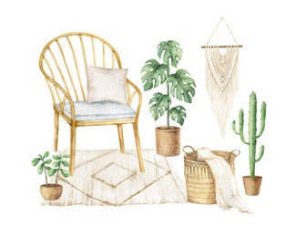 Watercolor aesthetic room decor and indoor Vector Image