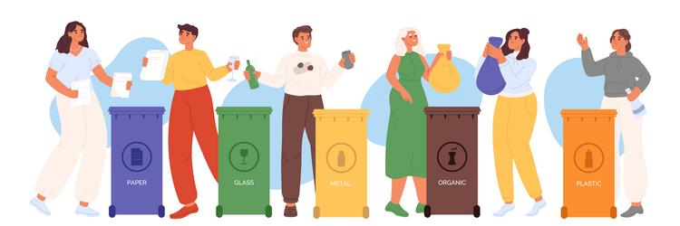 Happy people sort waste flat Royalty Free Vector Image