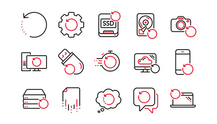 Recovery line icons backup restore data Royalty Free Vector