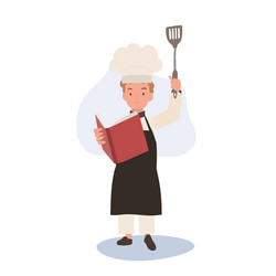 Young chef reading cooking book child chef Vector Image