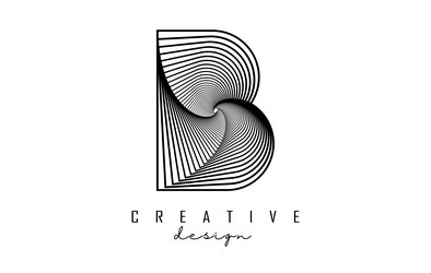 White letter b logo with lines and spiral effect Vector Image