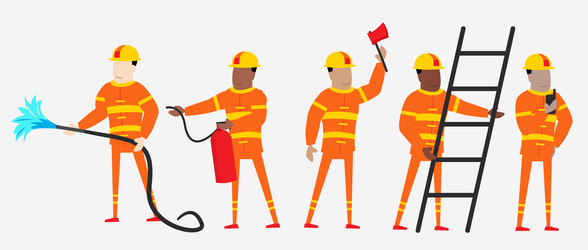 Firefighter character set fireman extinguishing Vector Image