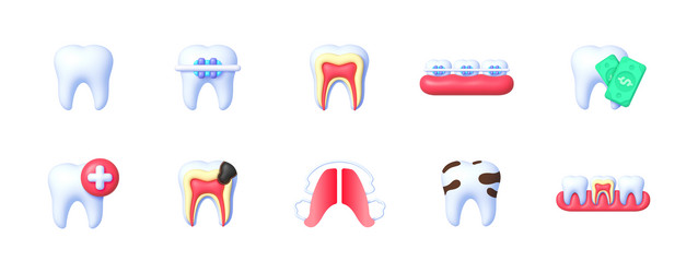 3d dentistry icons for medical design dentistry Vector Image
