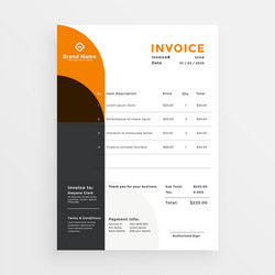 Orange and black professional invoice template Vector Image