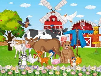 Farm animals yard cartoon barnyard scene Vector Image