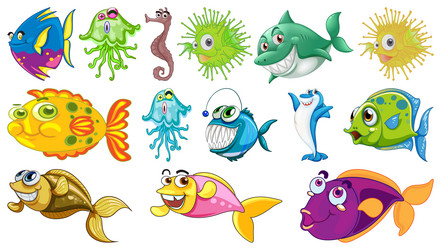 Cartoon fish collection set Royalty Free Vector Image