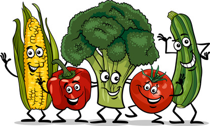 Vegetables big group cartoon Royalty Free Vector Image