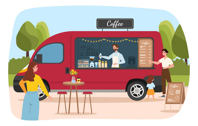 Street coffee van food truck hand draw design Vector Image