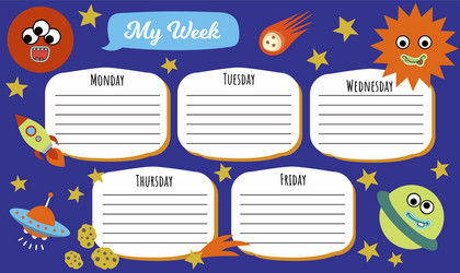 School timetable template for 5 days a week Vector Image