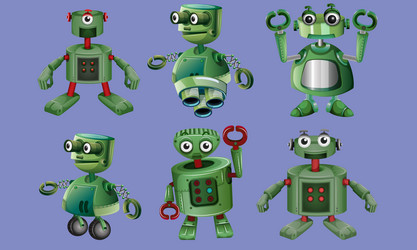 Green robots in different actions Royalty Free Vector Image
