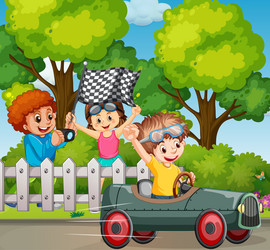 Happy school children stand Royalty Free Vector Image