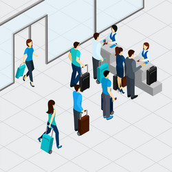 Lining up at the check-in counter in airport Vector Image