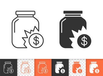 Bank collapse simple black line icon Royalty Free Vector