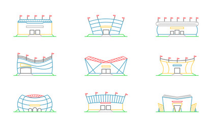 Set colorful isolated icons arenas Royalty Free Vector Image