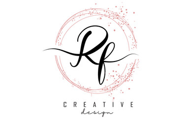 Golden letters rf r f logo with leading lines Vector Image