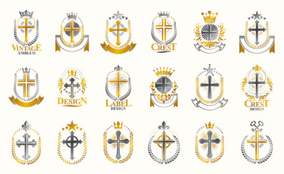 Crosses secrets emblems big set christian Vector Image