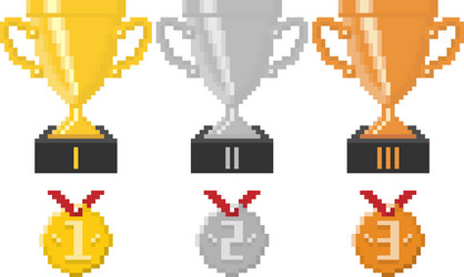 Pixel cups and medals Royalty Free Vector Image
