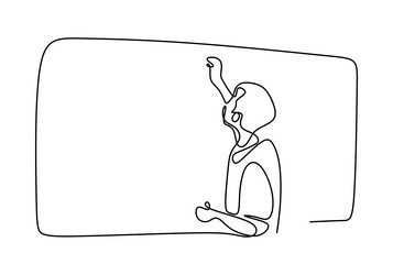 Person writing on blank board to explain Vector Image