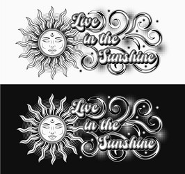 Label with sun with face sun rays swirls Vector Image