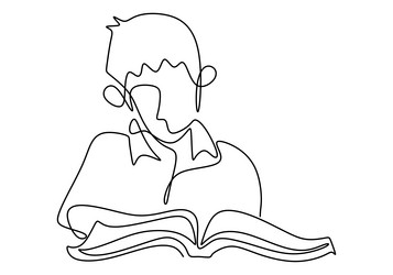 Continuous line drawing of a boy reading a book Vector Image
