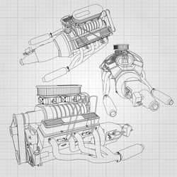 A set of several types of powerful car engine Vector Image