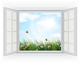Open window view from wooden Royalty Free Vector Image