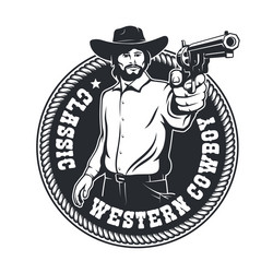 Cowboy pointing a gun - vintage logo Royalty Free Vector